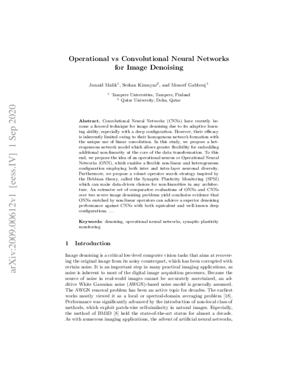 (PDF) Operational vs Convolutional Neural Networks for Image Denoising