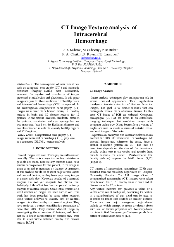 (PDF) CT image texture analysis of intracerebral hemorrhage