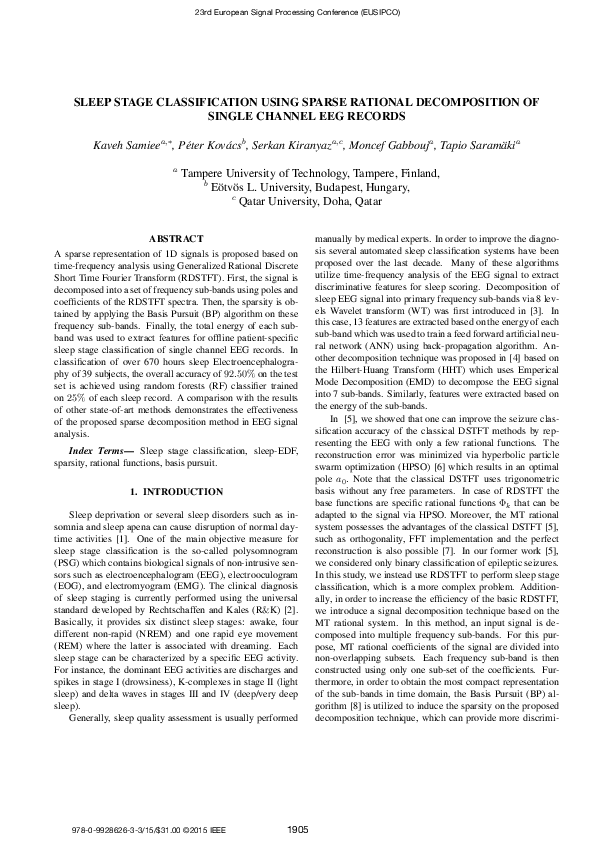 (PDF) Sleep stage classification using sparse rational decomposition of single channel EEG records