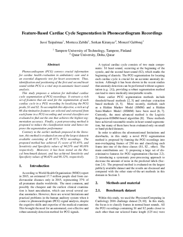 (PDF) Feature-Based Cardiac Cycle Segmentation in Phonocardiogram Recordings