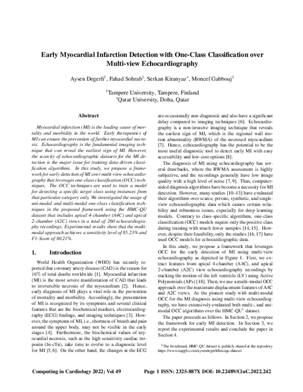 Pdf Early Myocardial Infarction Detection With One Class Classification Over Multi View