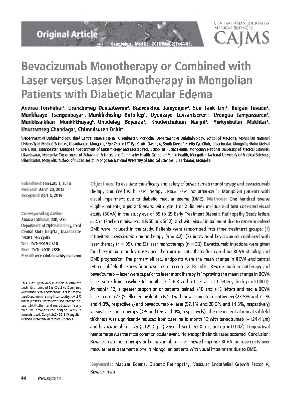 (PDF) Bevacizumab Monotherapy or Combined with Laser versus Laser ...