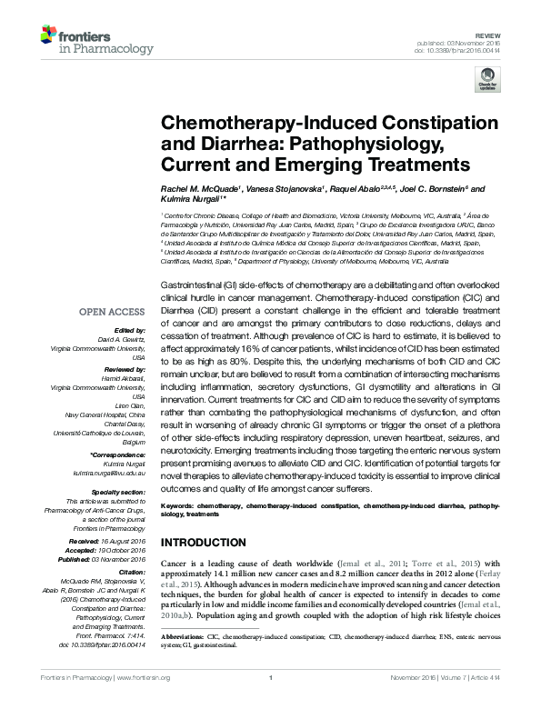 (PDF) Chemotherapy-Induced Constipation and Diarrhea: Pathophysiology, Current and Emerging ...