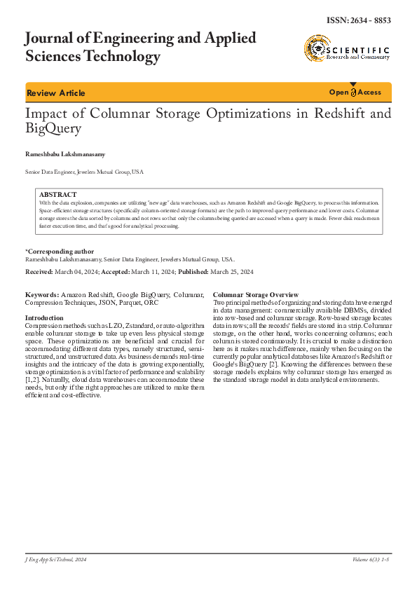 (PDF) Impact of columnar storage optimizations in redshift and bigquery