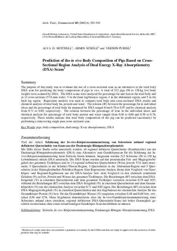 (PDF) In Vivo Pig Body Composition via DXA Scans