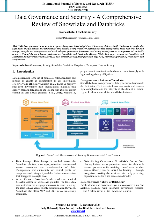 (PDF) Data Governance and Security - A Comprehensive Review of Snowflake and Databricks