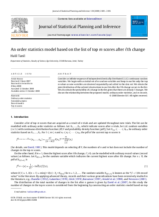 (PDF) An order statistics model based on the list of top m scores after ...