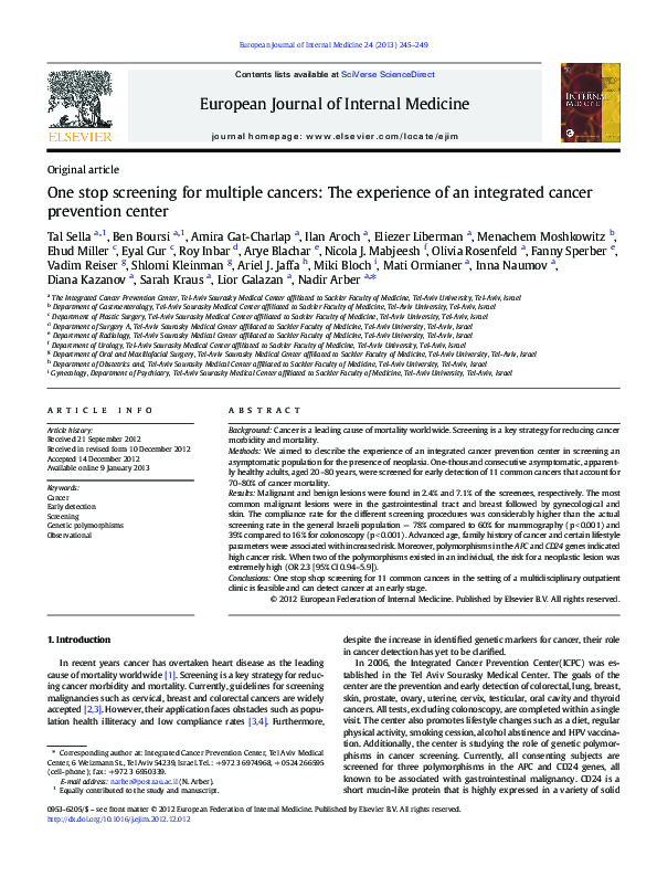 (PDF) One stop screening for multiple cancers: The experience of an ...