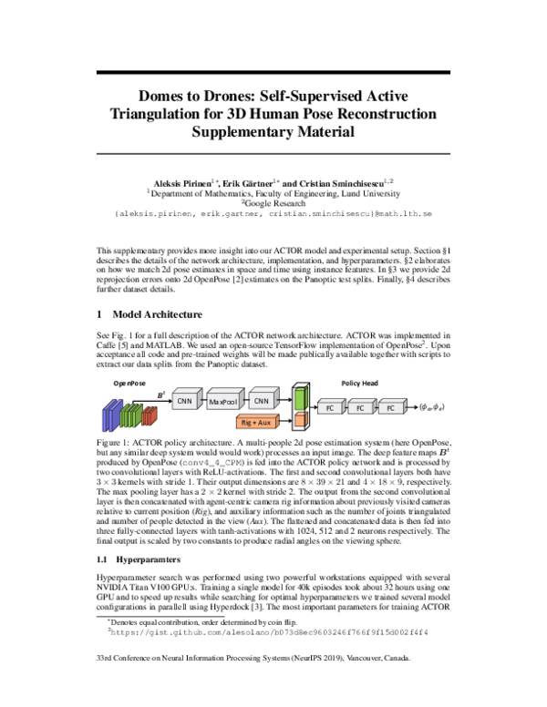 (PDF) Domes to Drones: Self-Supervised Active Triangulation for 3D Human Pose Reconstruction