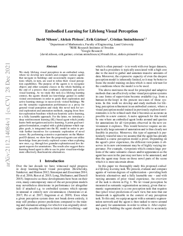 (PDF) Embodied Learning for Lifelong Visual Perception