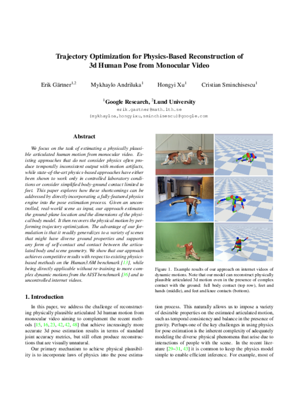 (PDF) Trajectory Optimization for Physics-Based Reconstruction of 3d Human Pose from Monocular Video