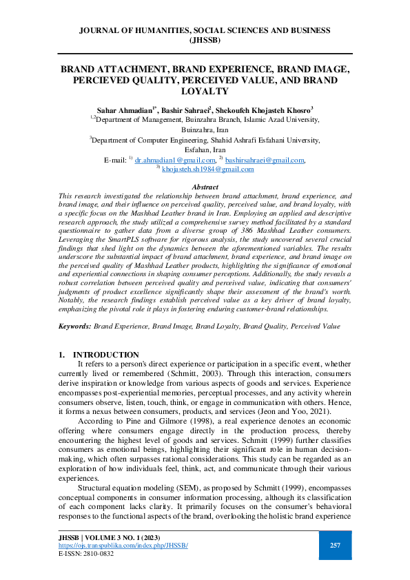 (PDF) Brand Attachment, Brand Experience, Brand Image, Percieved ...
