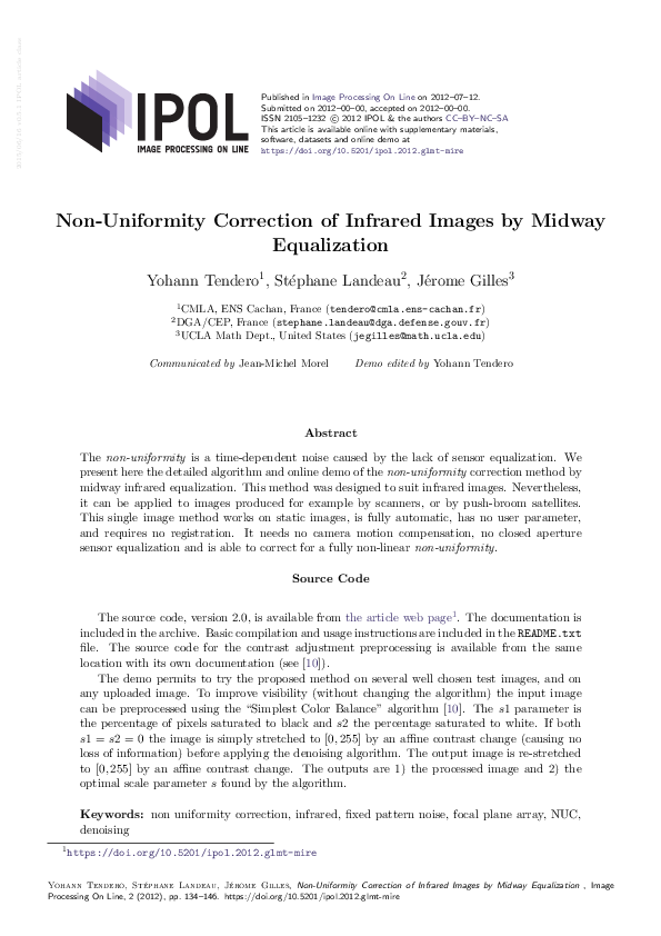 (PDF) Non-uniformity Correction of Infrared Images by Midway Equalization