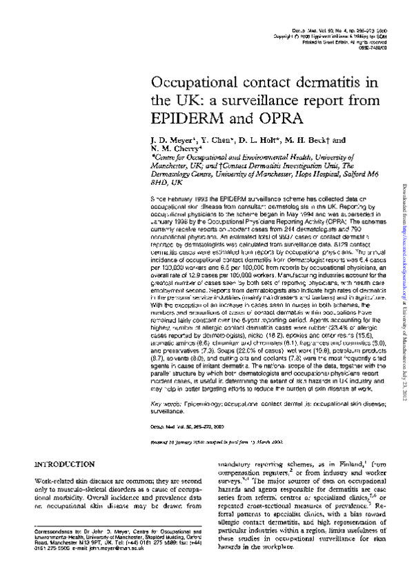(PDF) Occupational Contact Dermatitis