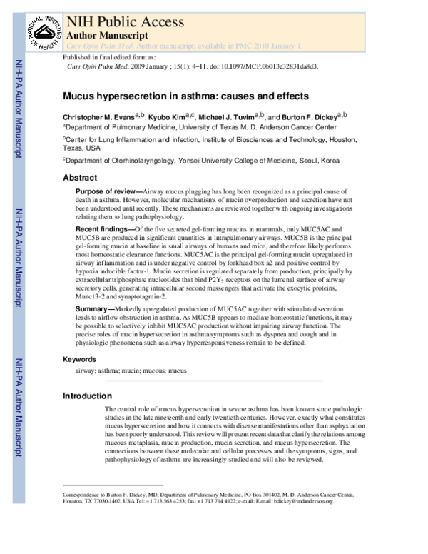 (PDF) Mucus hypersecretion in asthma: causes and effects