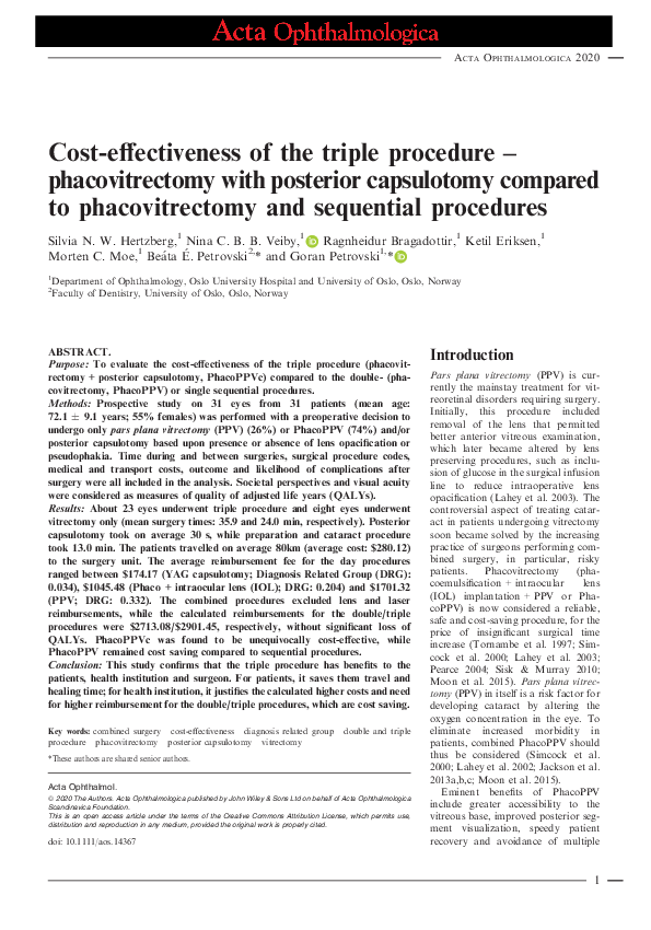 (PDF) Cost‐effectiveness of the triple procedure – phacovitrectomy with ...
