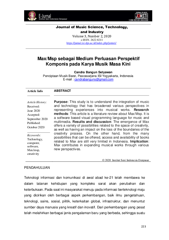 (PDF) Max/Msp sebagai Medium Perluasan Perspektif Komponis pada Karya Musik Masa Kini