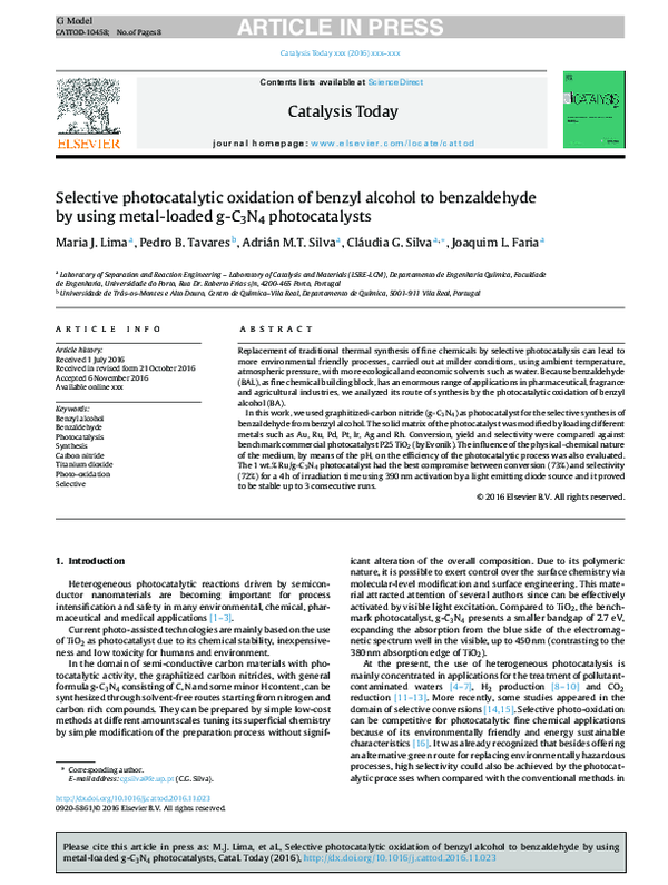 (PDF) Selective photocatalytic oxidation of benzyl alcohol to ...
