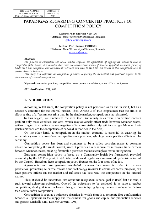 (PDF) Paradigms Regarding Concerted Practices of Competition Policy