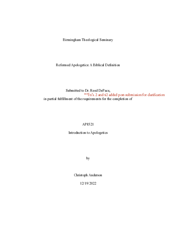(PDF) Reformed Apologetics: a Biblical Definition
