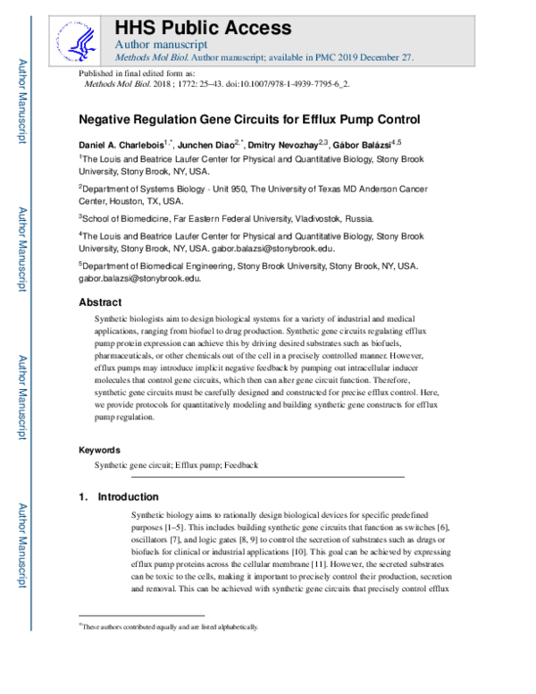 (PDF) Negative Regulation Gene Circuits for Efflux Pump Control
