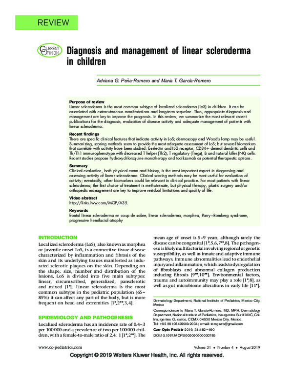 (PDF) Diagnosis and management of linear scleroderma in children