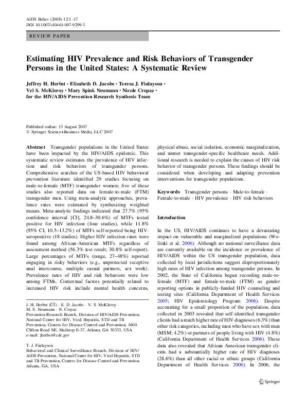 (PDF) Estimating HIV Prevalence and Risk Behaviors of Transgender ...