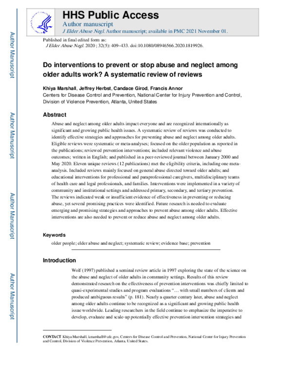 (PDF) Do interventions to prevent or stop abuse and neglect among older ...
