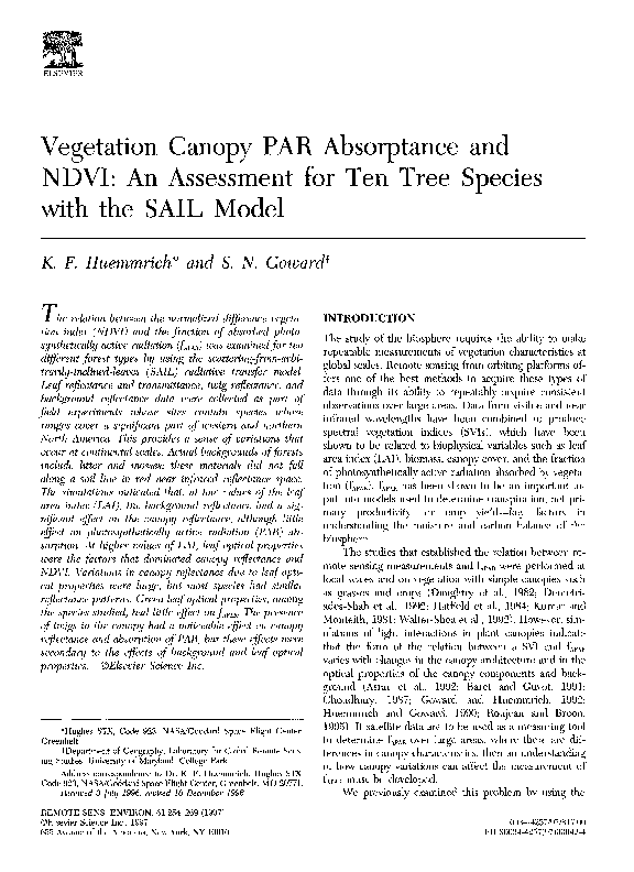 (PDF) Vegetation canopy PAR absorptance and NDVI: An assessment for ten ...