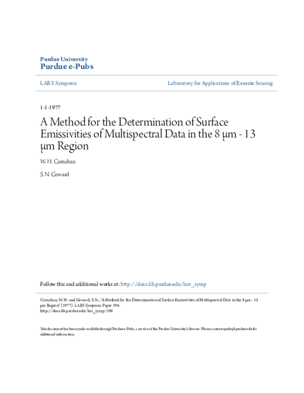 (PDF) A Method for the Determination of Surface Emissivities of ...