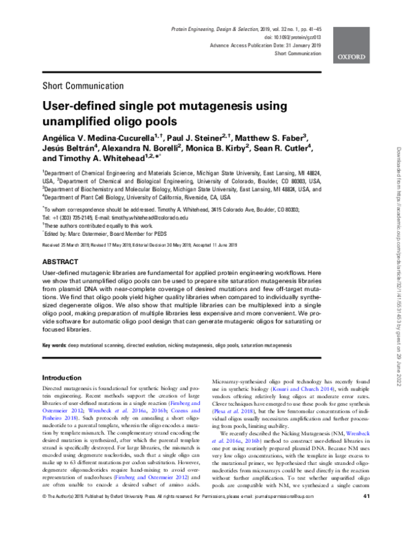 (PDF) User-defined single pot mutagenesis using unamplified oligo pools