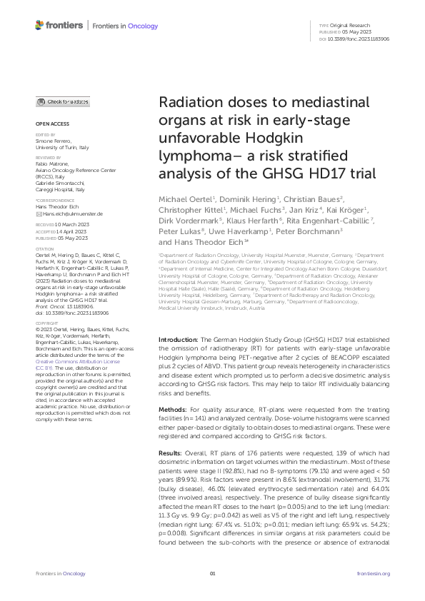 (PDF) Radiation doses to mediastinal organs at risk in early-stage ...