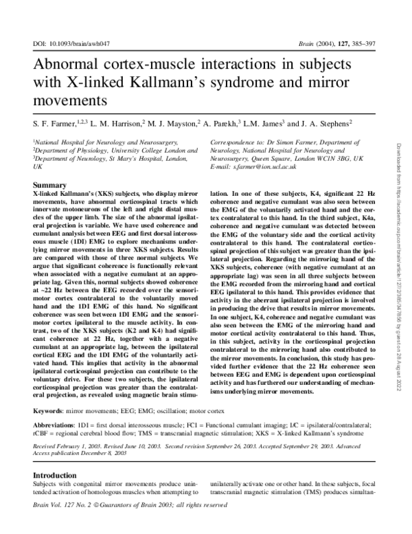(PDF) Abnormal cortex-muscle interactions in subjects with X-linked ...