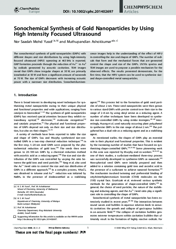 (PDF) Sonochemical synthesis of gold nanoparticles via palm oil fronds ...