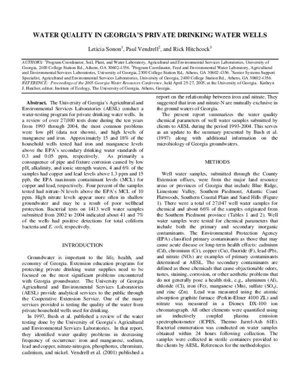 (PDF) Water Quality in Georgia's Private Drinking Water Wells