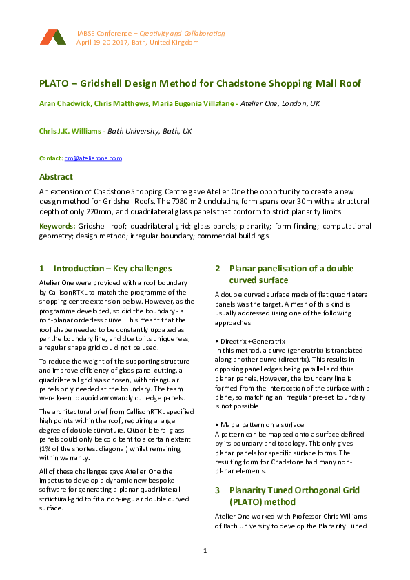 (PDF) PLATO – Gridshell Design Method for Chadstone Shopping Mall Roof