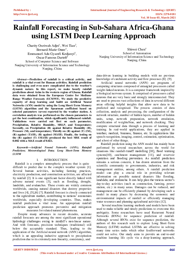Pdf Rainfall Forecasting In Sub Sahara Africa Ghana Using Lstm Deep