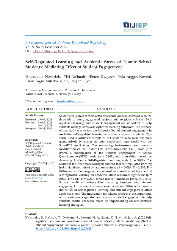 (PDF) Self-Regulated Learning and Academic Stress of Islamic School Students: Mediating Effect ...