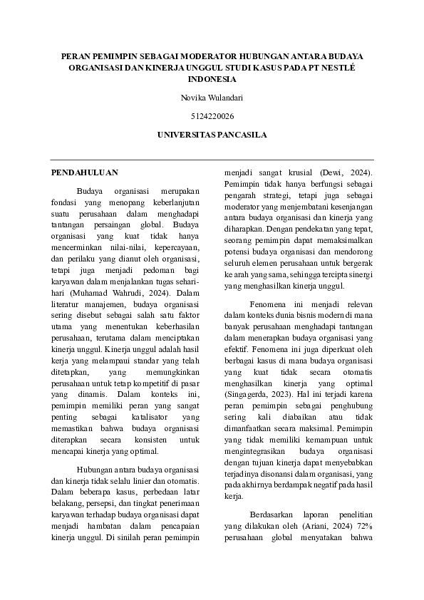 (PDF) PERAN PEMIMPIN SEBAGAI MODERATOR HUBUNGAN ANTARA BUDAYA ORGANISASI DAN KINERJA UNGGUL ...