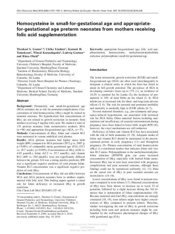 (PDF) Homocysteine in small-for-gestational age and appropriate-for ...
