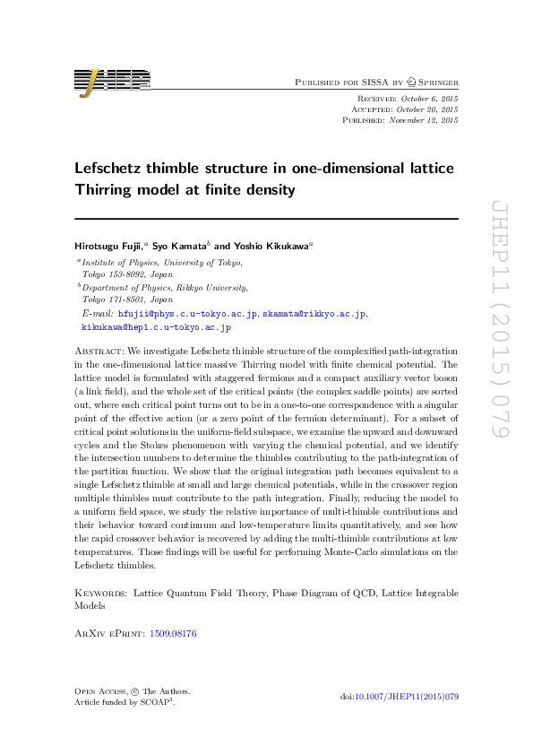 (PDF) Lefschetz thimble structure in one-dimensional lattice Thirring ...
