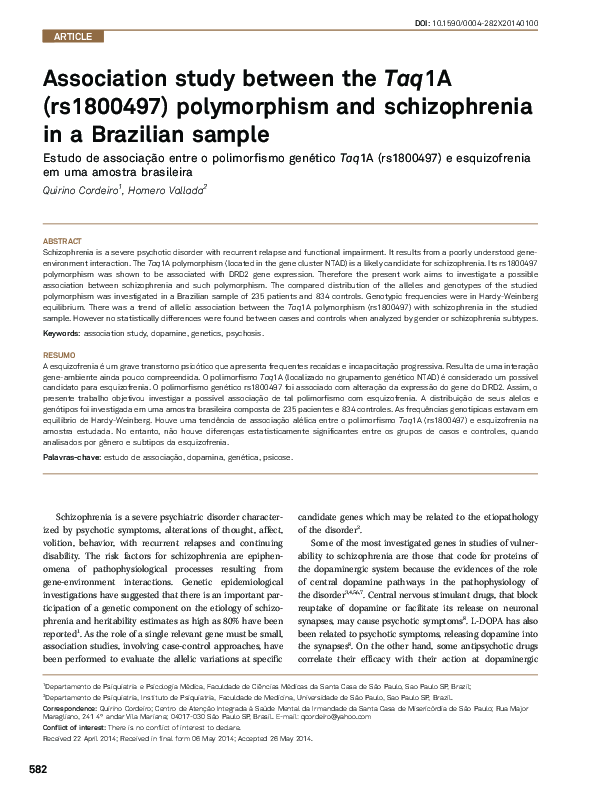 (PDF) Association study between the Taq1A (rs1800497) polymorphism and ...
