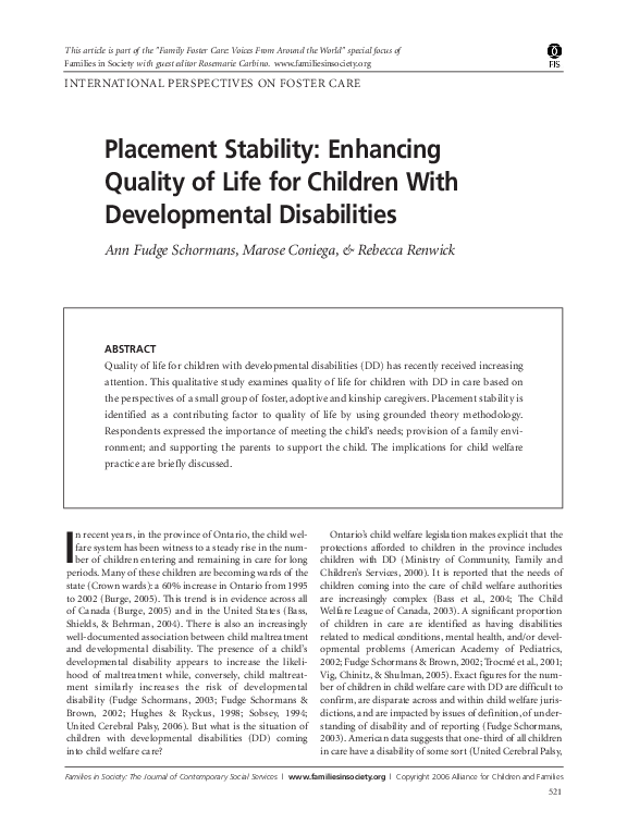(PDF) Placement Stability: Enhancing Quality of Life for Children with ...