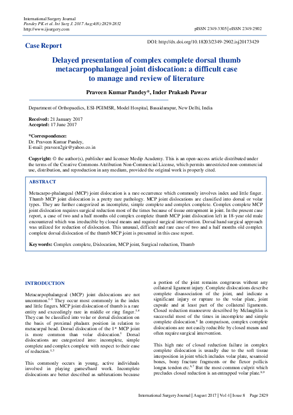 (PDF) Delayed presentation of complex complete dorsal thumb ...