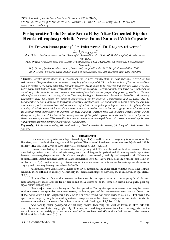 (PDF) Postoperative Total Sciatic Nerve Palsy After Cemented Bipolar ...