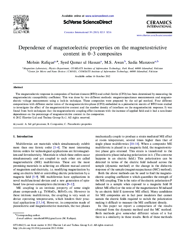 (PDF) Dependence of magnetoelectric properties on the magnetostrictive ...