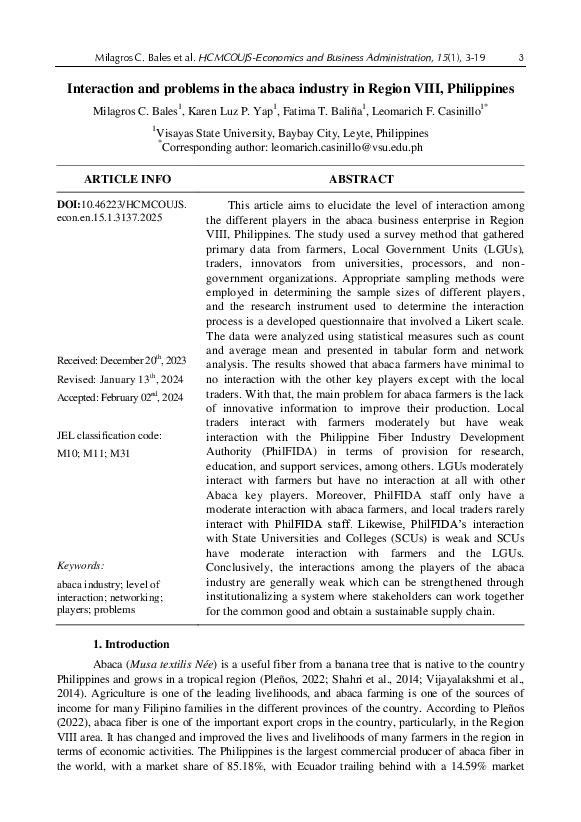 (PDF) Interaction and problems in the abaca industry in Region VIII ...