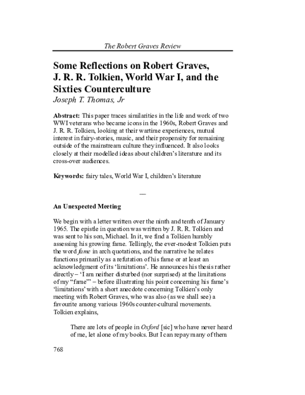 (PDF) Some Reflections on Robert Graves, J. R. R. Tolkien, World War I ...