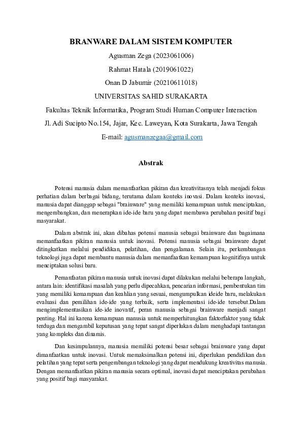 (PDF) JURNAL BRANWARE DALAM SISTEM KOMPUTER
