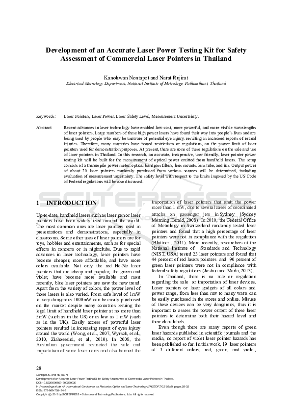 (PDF) Development of an Accurate Laser Power Testing Kit for Safety ...